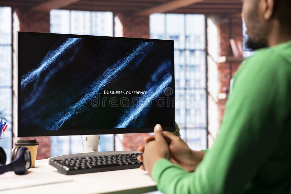 Student Watching Presentation on PC Screen, Doing Online Learning Stock ...