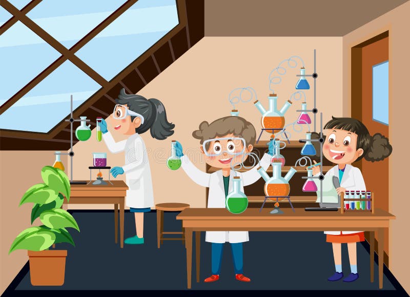 Student Doing Science Experiment in Laboratory Stock Vector ...