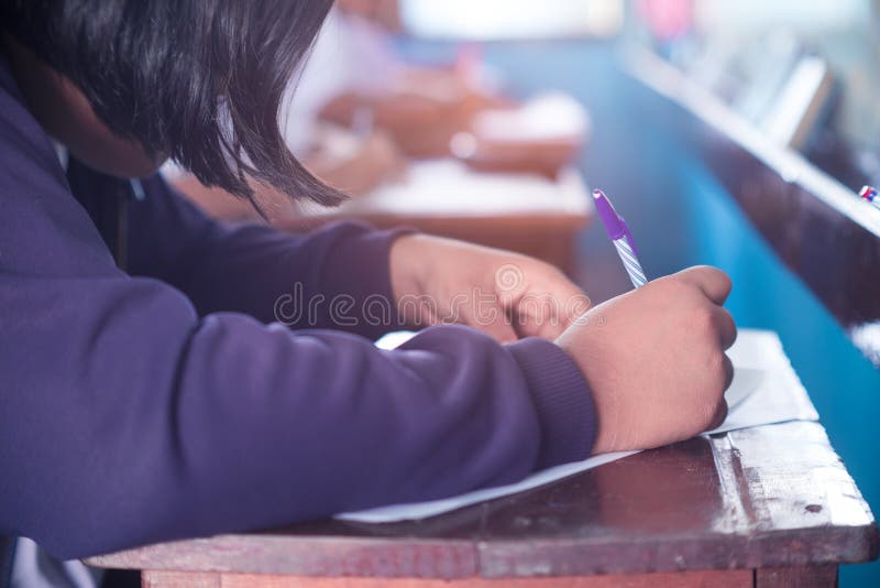 Student Doing Test or Exam in Classroom of School with Stress Stock ...