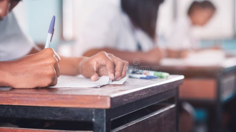 Student Doing Test or Exam in Classroom of School with Stress Stock ...