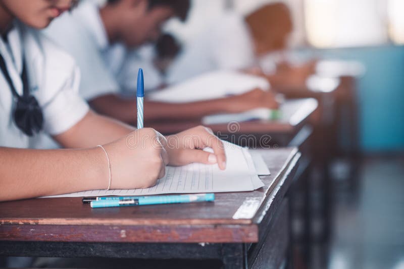 Student Doing Test or Exam in Classroom of School with Stress Stock ...