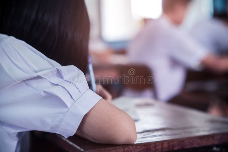 Student Doing Test or Exam in Classroom of School with Stress Stock ...