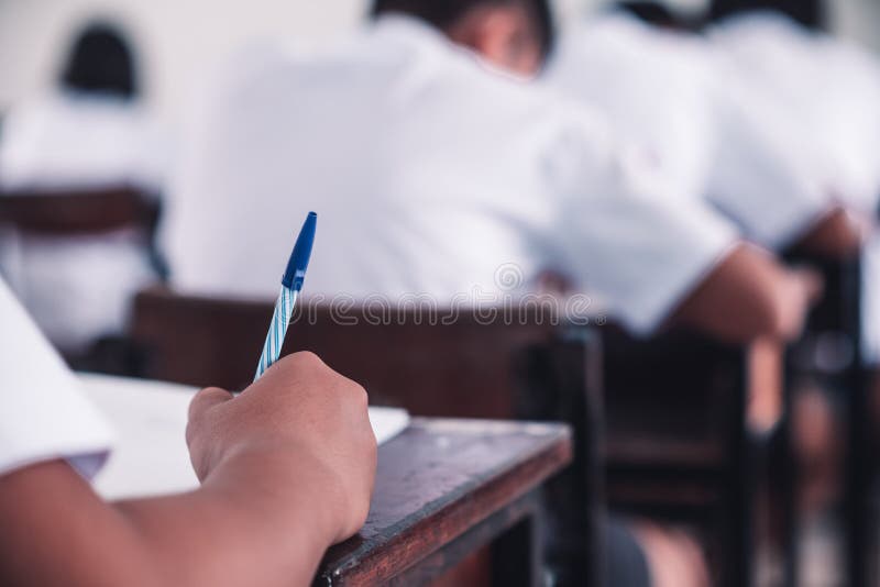Student Doing Test or Exam in Classroom of School with Stress Stock ...