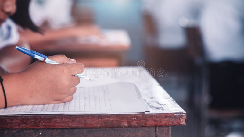 Student Doing Test or Exam in Classroom of School with Stress.16:9 ...