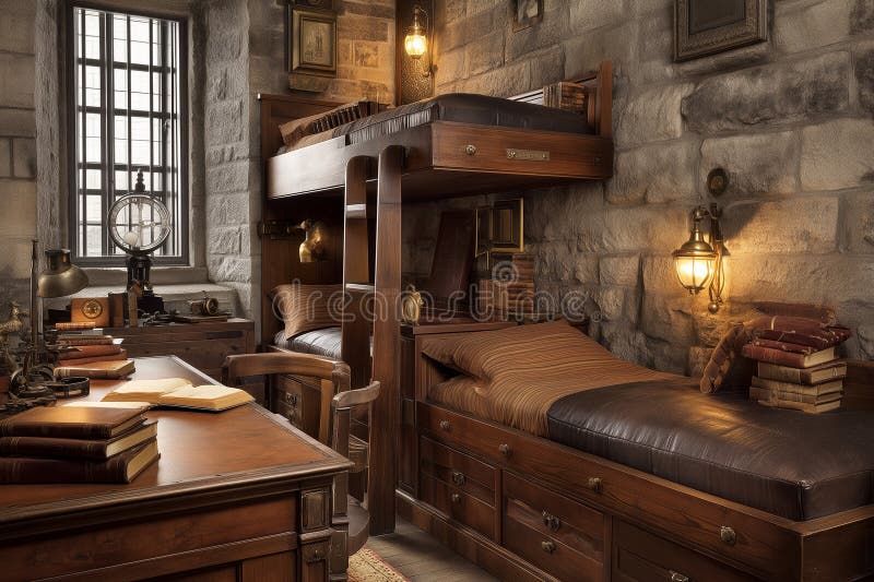 Student Dormitory Interior in Elite Private School with Steampunk ...