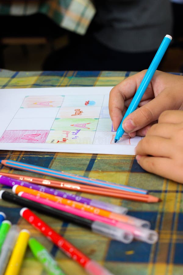 Student drawing stock photo. Image of crayons, handwriting - 28859312