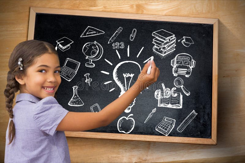 Student Drawing Graphics Against Board School Background Stock Photo ...