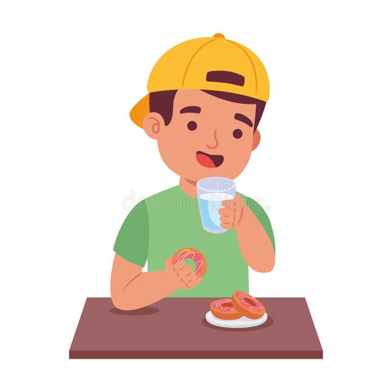 Student Eating Donut and Drink Icon Stock Vector - Illustration of ...