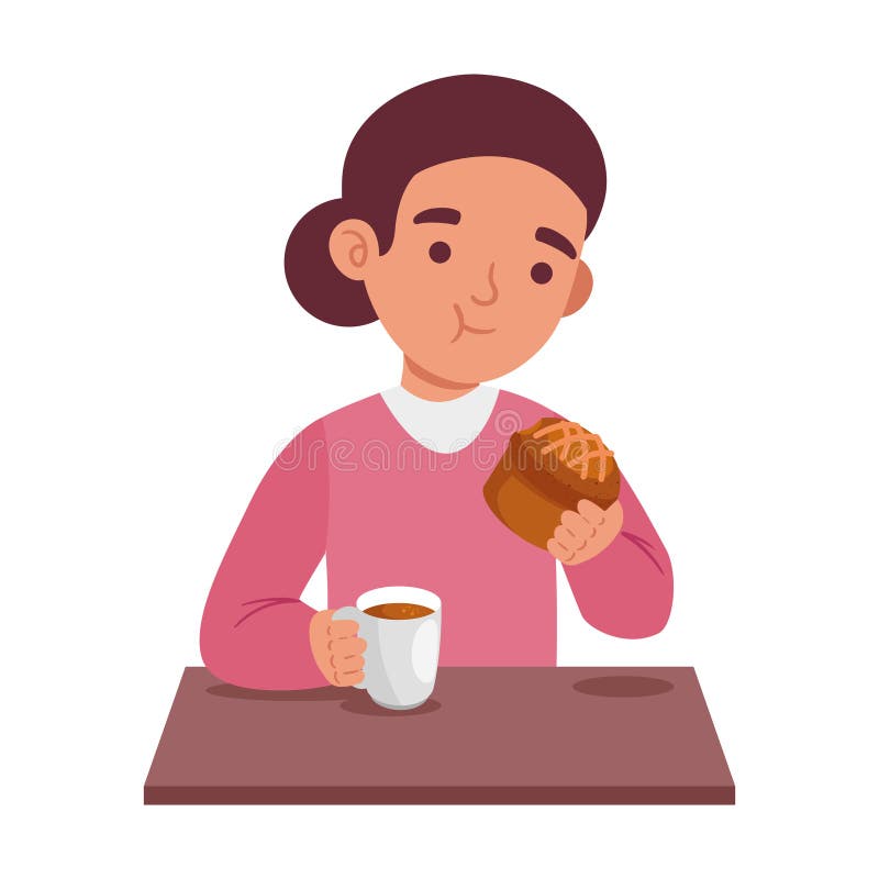 Student Eating Snack with Drink Stock Illustration - Illustration of ...