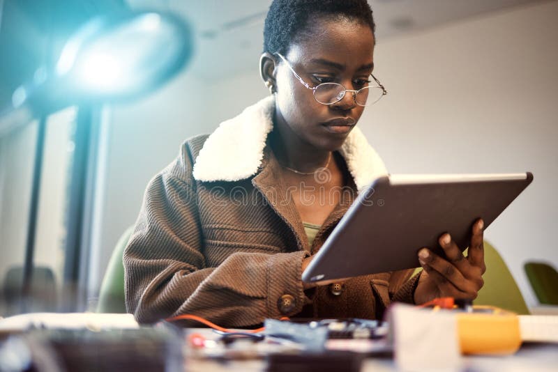 Student, Education and Black Woman with Tablet for Learning, Knowledge ...