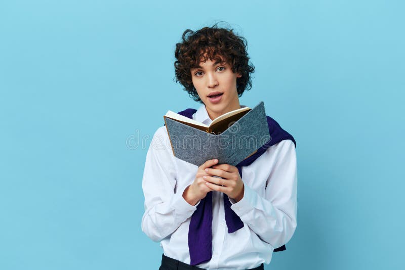 Student Education with Notepad Hand Gesture Blue Background Stock Image ...