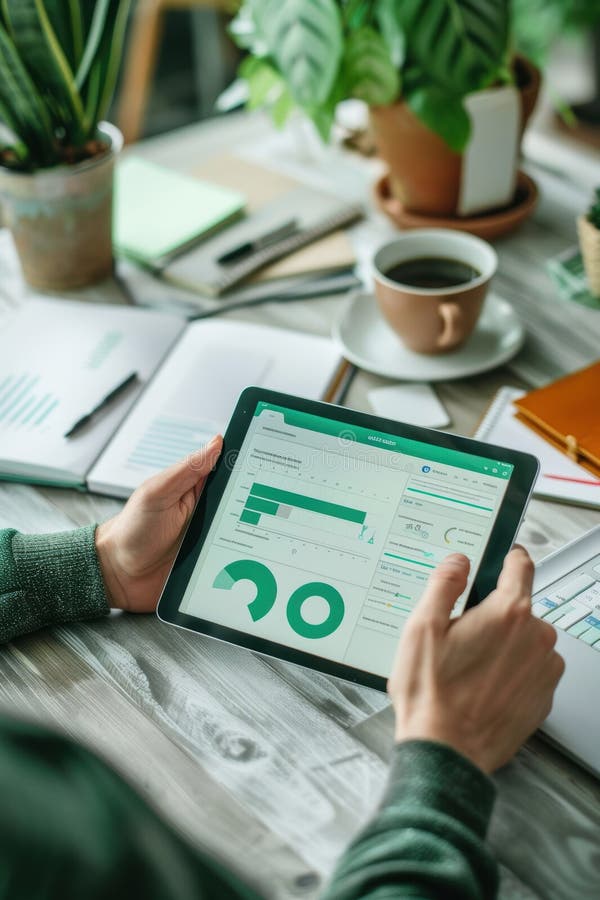 Student Engaged with Educational App on Tablet at Study Desk for ...