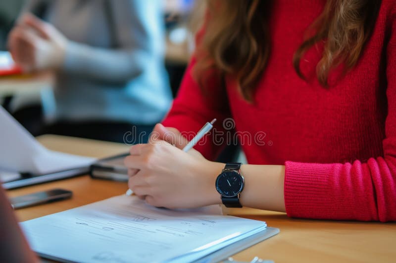 Student Engaged in Note-Taking while Attending a Classroom Lecture in ...