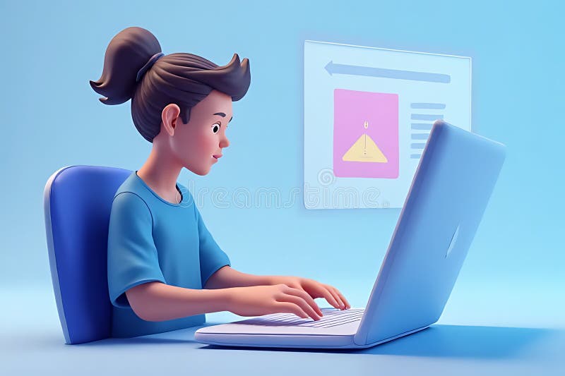 Student Engaged in Online Learning Digital Workspace 3d Animation ...