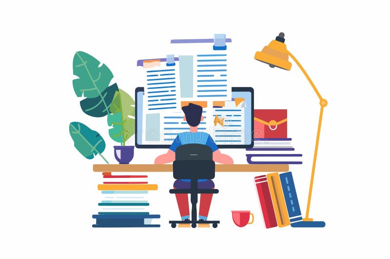 Student Engaged in Virtual Learning Isolated Stock Vector ...