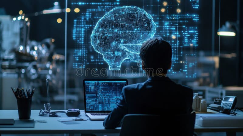 Student Engages in AI Driven Virtual Learning at a Modern Workspace ...