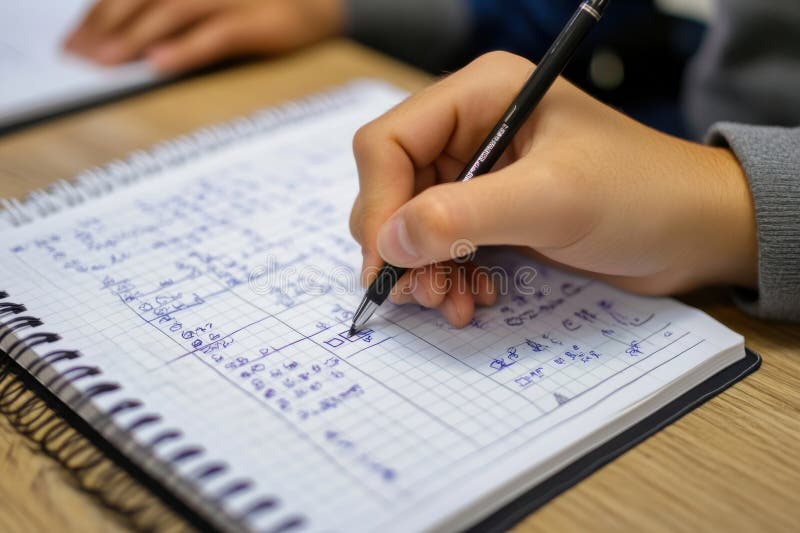 Student Engages in Focused Note-taking during a Classroom Study Session ...