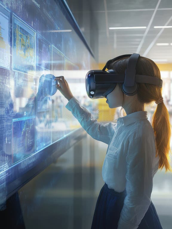 Student Engages in Immersive Virtual Reality Learning in a Futuristic ...