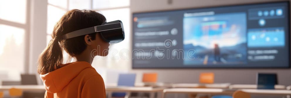 Student Engages in Immersive Virtual Reality Learning in a Futuristic ...