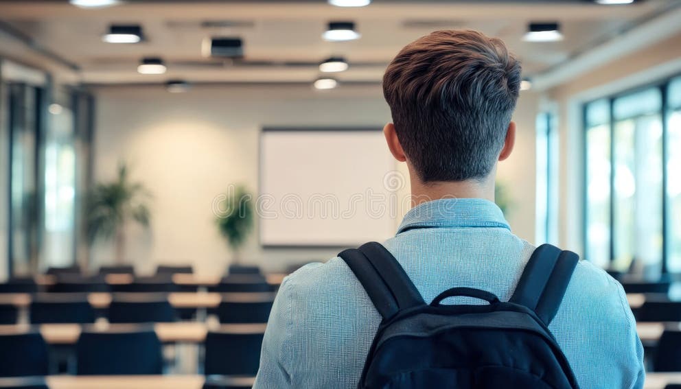 Student Entering Classroom with Backpack, Ready for Learning and ...
