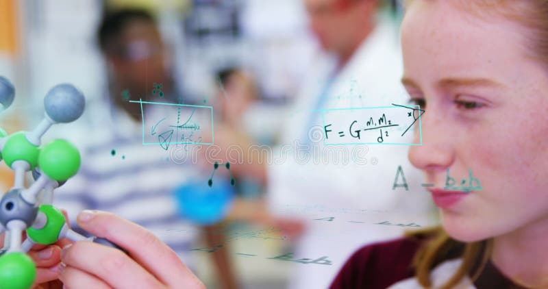 Student Examining Molecular Model in Science Class, Focusing on ...