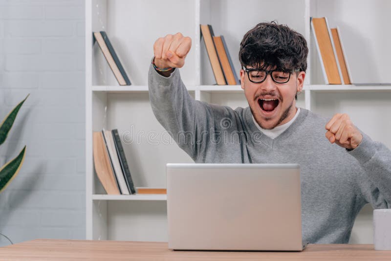 Student Excited with Happiness with Laptop Stock Image - Image of ...
