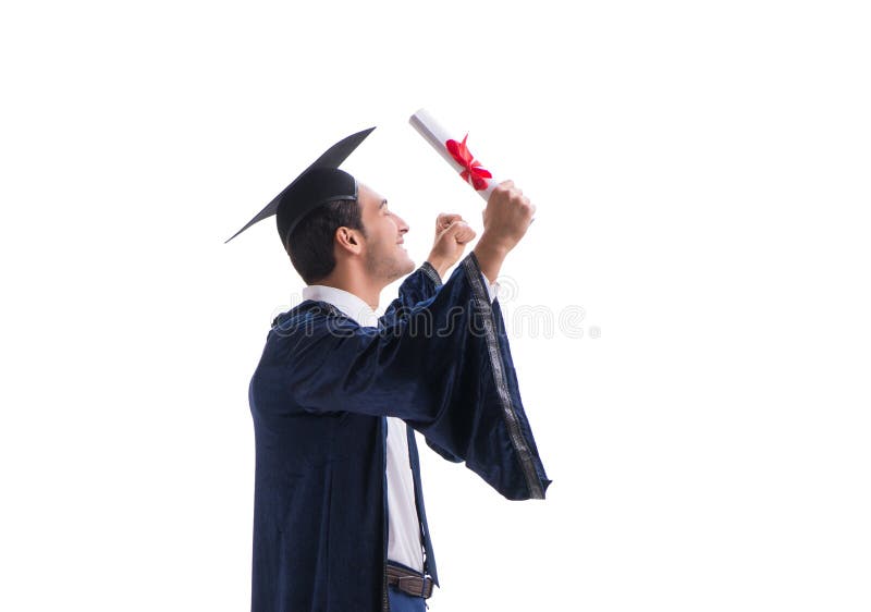 Student Excited at His Graduation Isolated on White Stock Image - Image ...