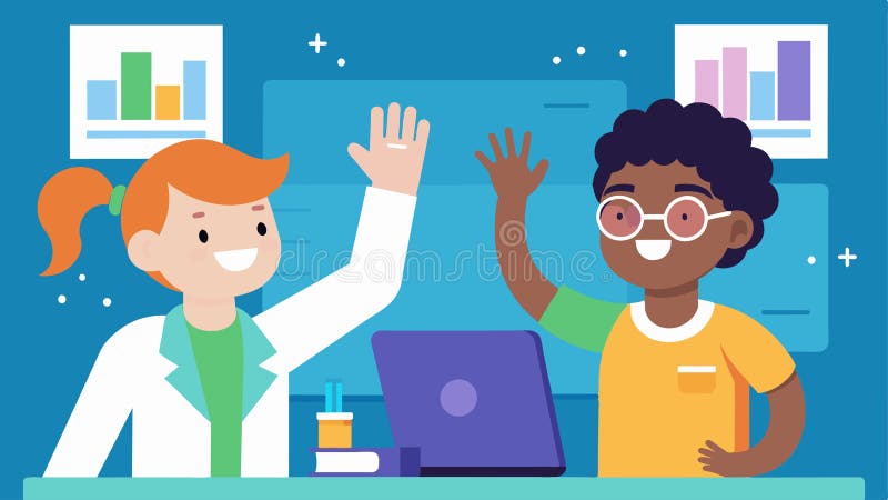 A Student Excitedly Highfiving Their Lab Partner after Successfully ...