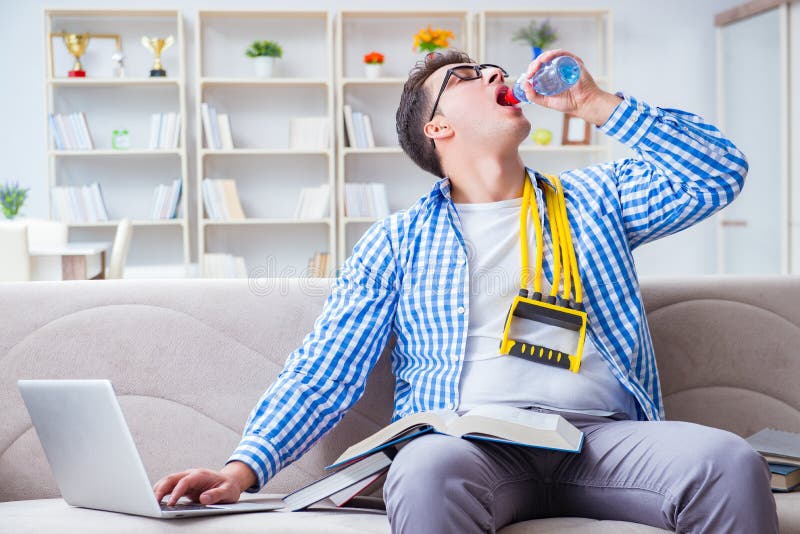 The Student Exercising while Preparing for Exams Stock Photo - Image of ...