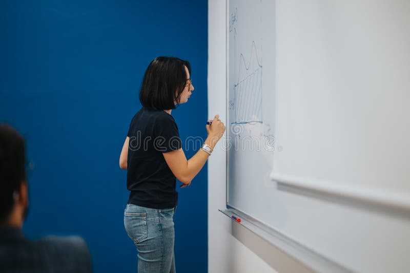 Student Explaining a Concept on Classroom Whiteboard Stock Photo ...