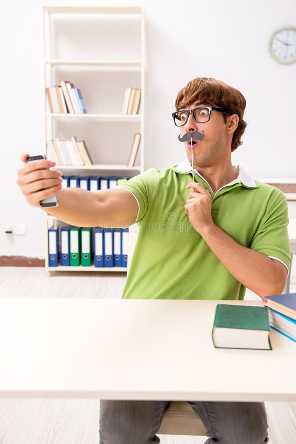 The Student with Fake Moustache Reading Book Stock Image - Image of ...
