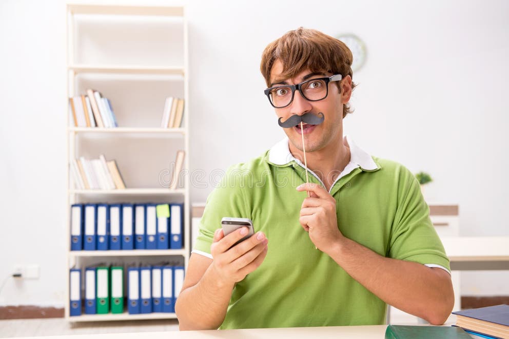 The Student with Fake Moustache Reading Book Stock Photo - Image of ...