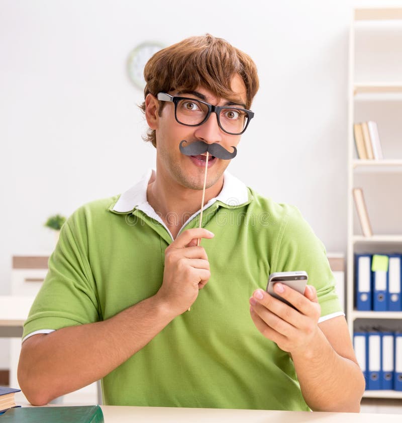 The Student with Fake Moustache Reading Book Stock Image - Image of ...