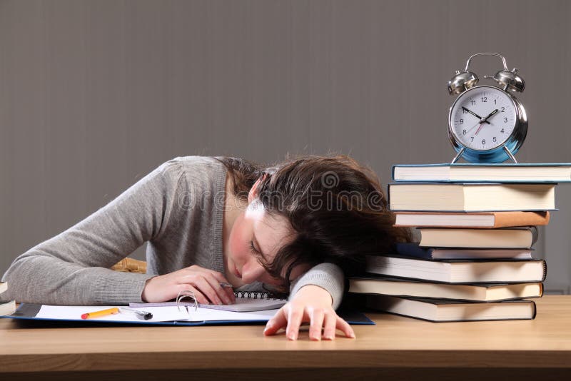 Student Falls Asleep Doing Homework Late at Night Stock Image - Image ...
