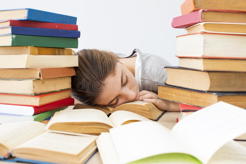 Student Falls Asleep while Studying Stock Image - Image of exhausted ...