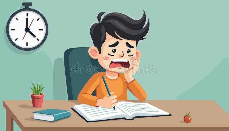 Student Feeling Overwhelmed while Studying at a Desk. Stock Photo ...