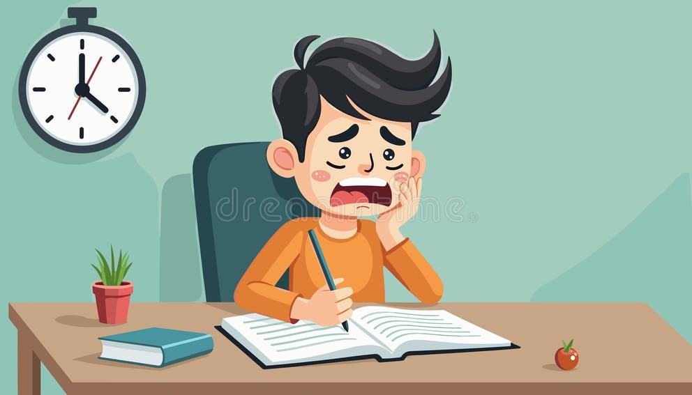 Student Feeling Overwhelmed while Studying at a Desk. Stock Photo ...