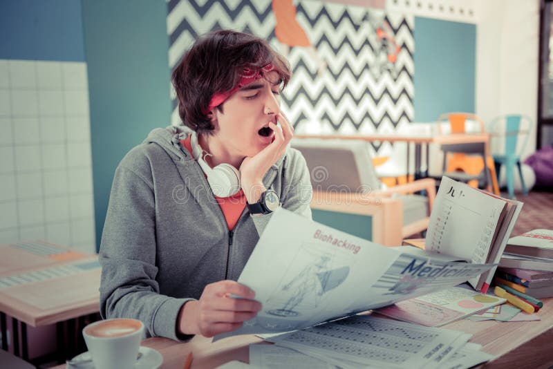 Student Feels Sleepy while Doing a Lot of Homework Stock Photo - Image ...