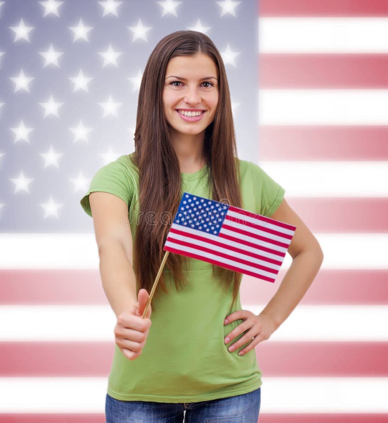 Student Female with United State S Flag Stock Photo - Image of language ...