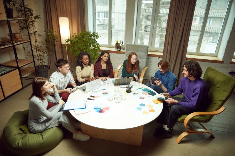 Student of Financial Faculty. Group of Young People Sitting at Table in ...