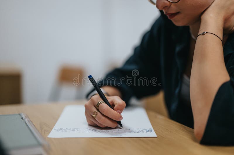 Focused Student Writing Notes for a School Assignment at Desk Stock ...