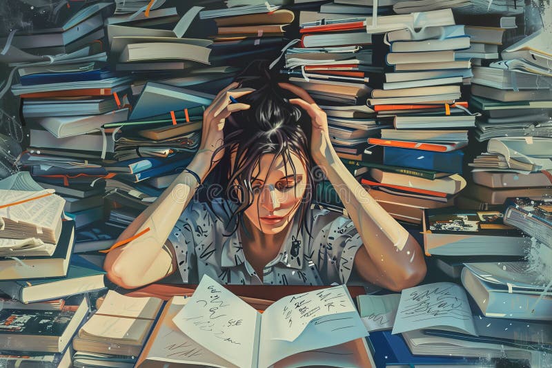 Student Deep in Study Surrounded by Books and Notes in a Cozy Room ...