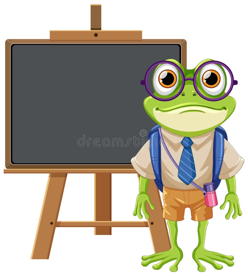 Student Frog Cartoon Character with Empty Board Stock Vector ...