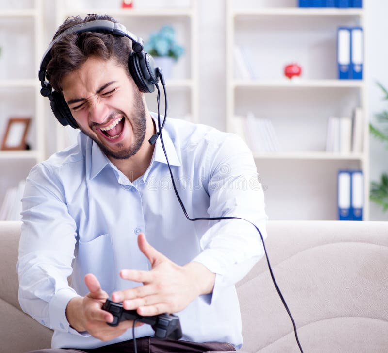 Student Gamer Playing Games at Home Stock Photo - Image of gamepad ...