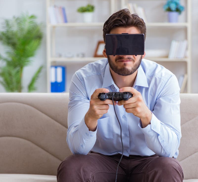 Student Gamer Playing Games at Home Stock Photo - Image of glasses ...