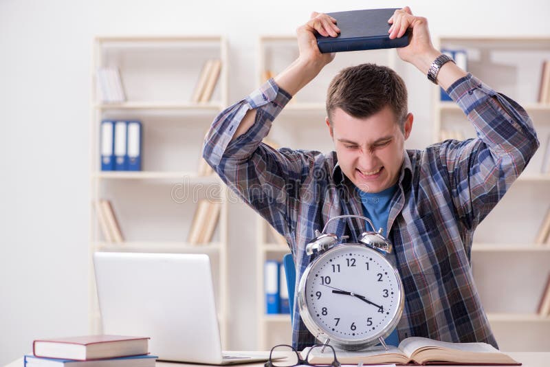 The Student Getting Late with Exam Preparation Stock Image - Image of ...