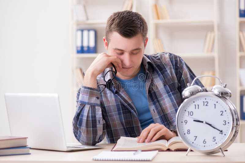 The Student Getting Late with Exam Preparation Stock Image - Image of ...