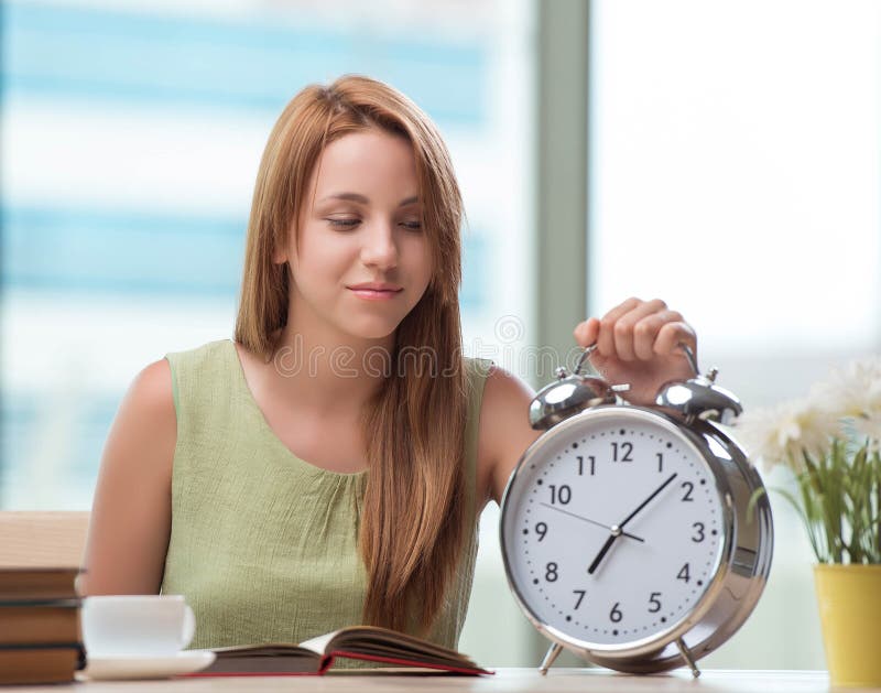 Student with Gian Alarm Clock Preparing for Exams Stock Image - Image ...