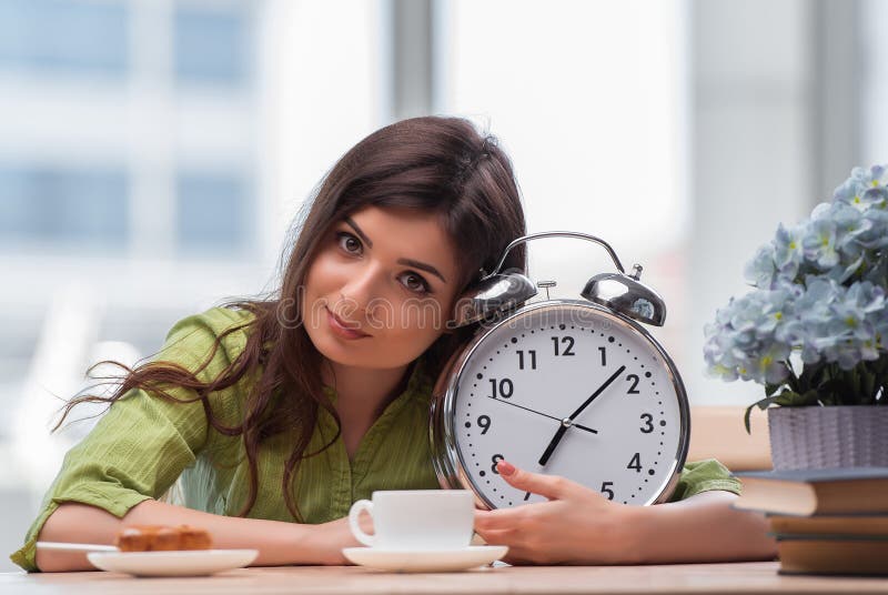 Student with Gian Alarm Clock Preparing for Exams Stock Photo - Image ...