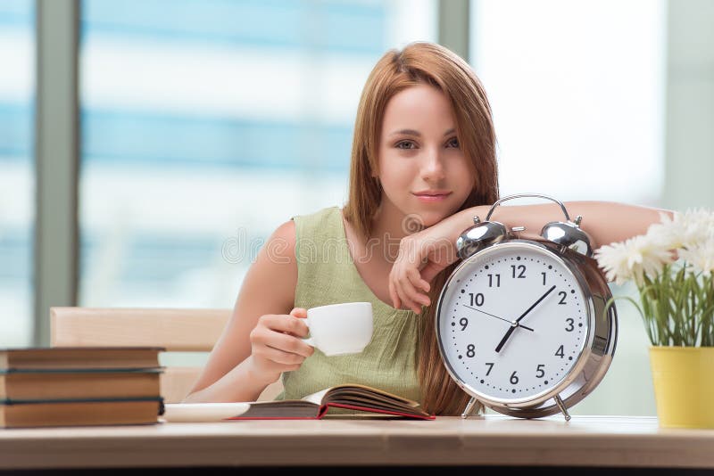 The Student with Gian Alarm Clock Preparing for Exams Stock Image ...